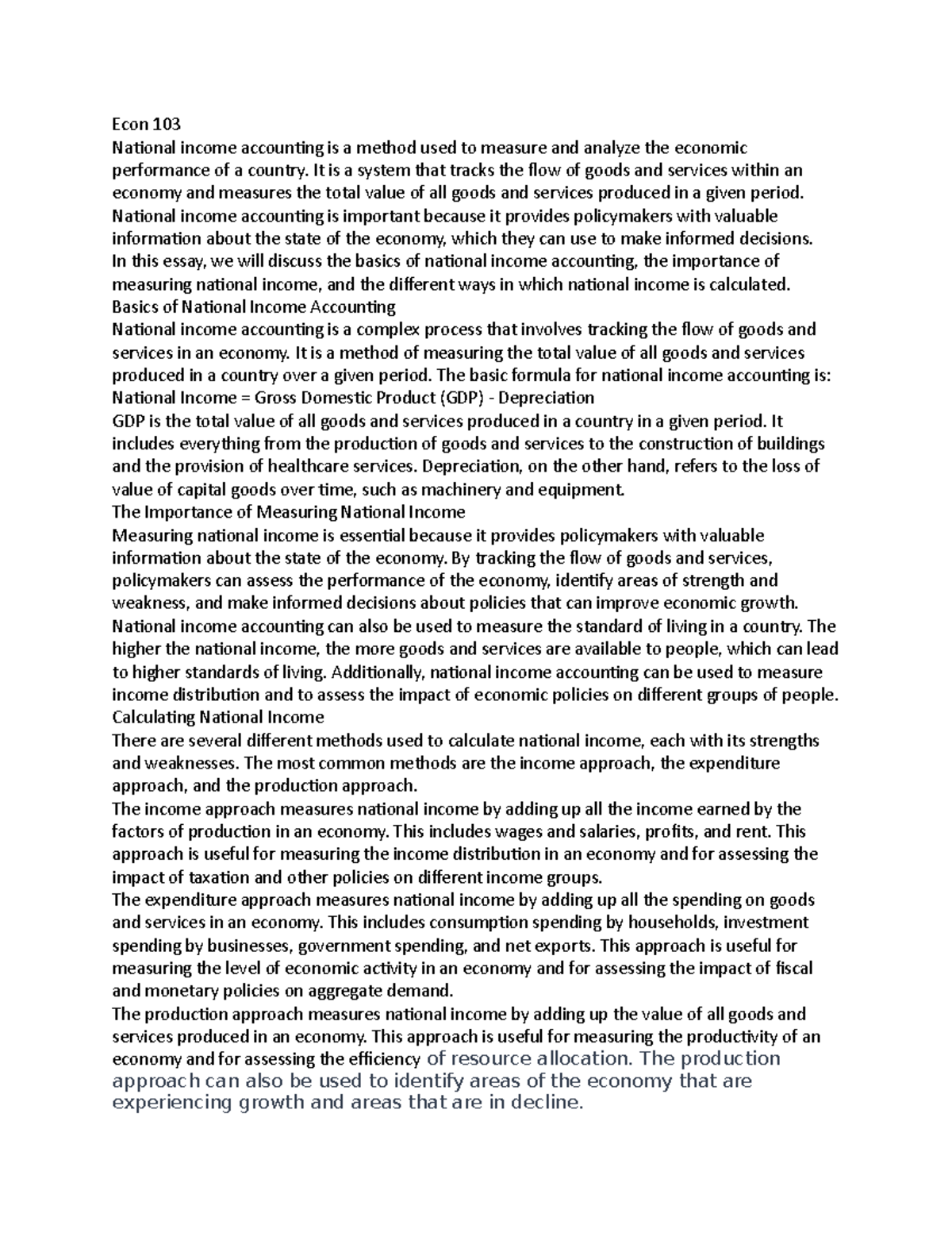 Econ 103 - notes - Econ 103 National income accounting is a method used ...
