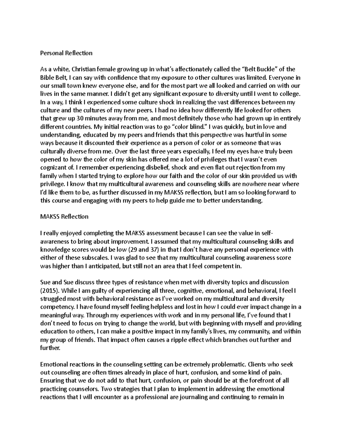 U1D1 - Discussion post - Personal Reflection As a white, Christian ...
