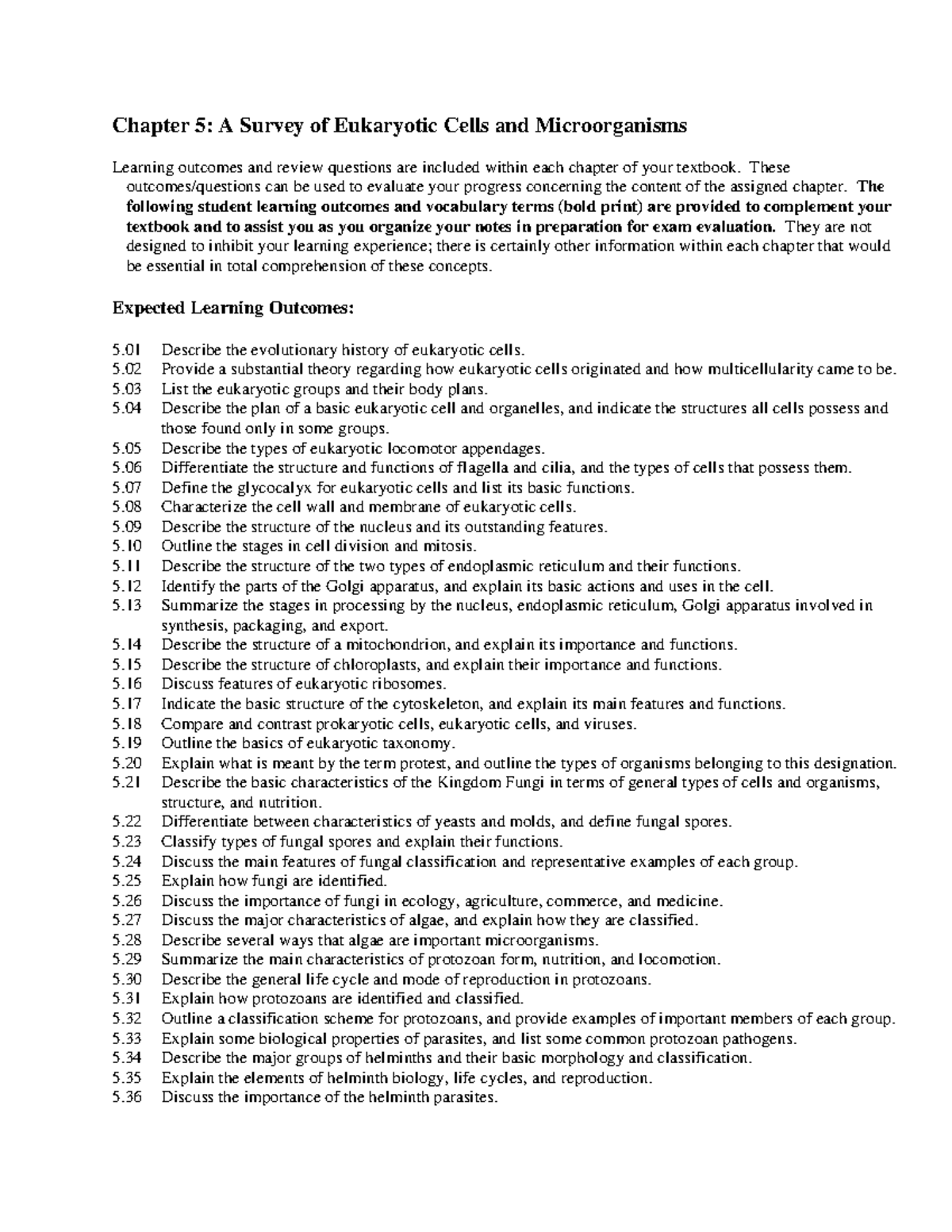 Chapter 5 Talero 2014 Eukaryotic Cells - Chapter 5: A Survey of ...