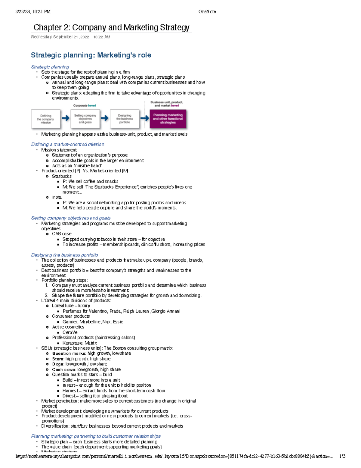 Chapter 2 marketing - Class notes - 10:21 PM OneNote Chapter 2: Company ...