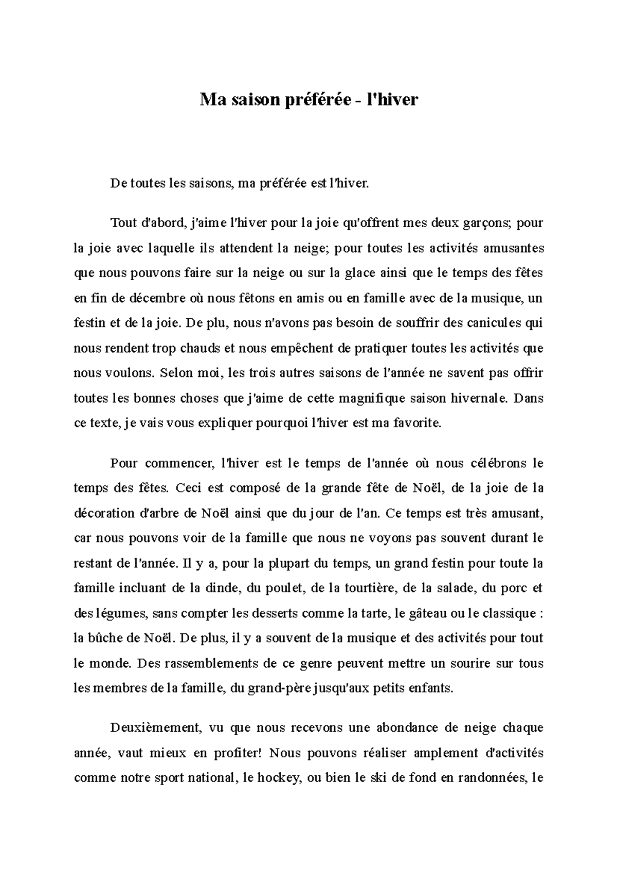 Ma saison préférée - Ma saison préférée - l'hiver De toutes les saisons ...
