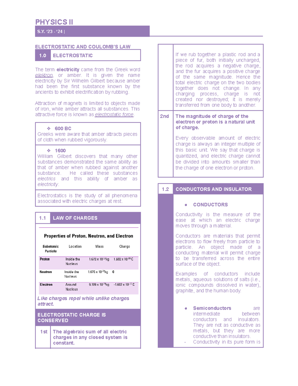 P6 ii - PHYSICS II S. ‘23 - ‘24 | ELECTROSTATIC AND COULOMB’S LAW 1 ...