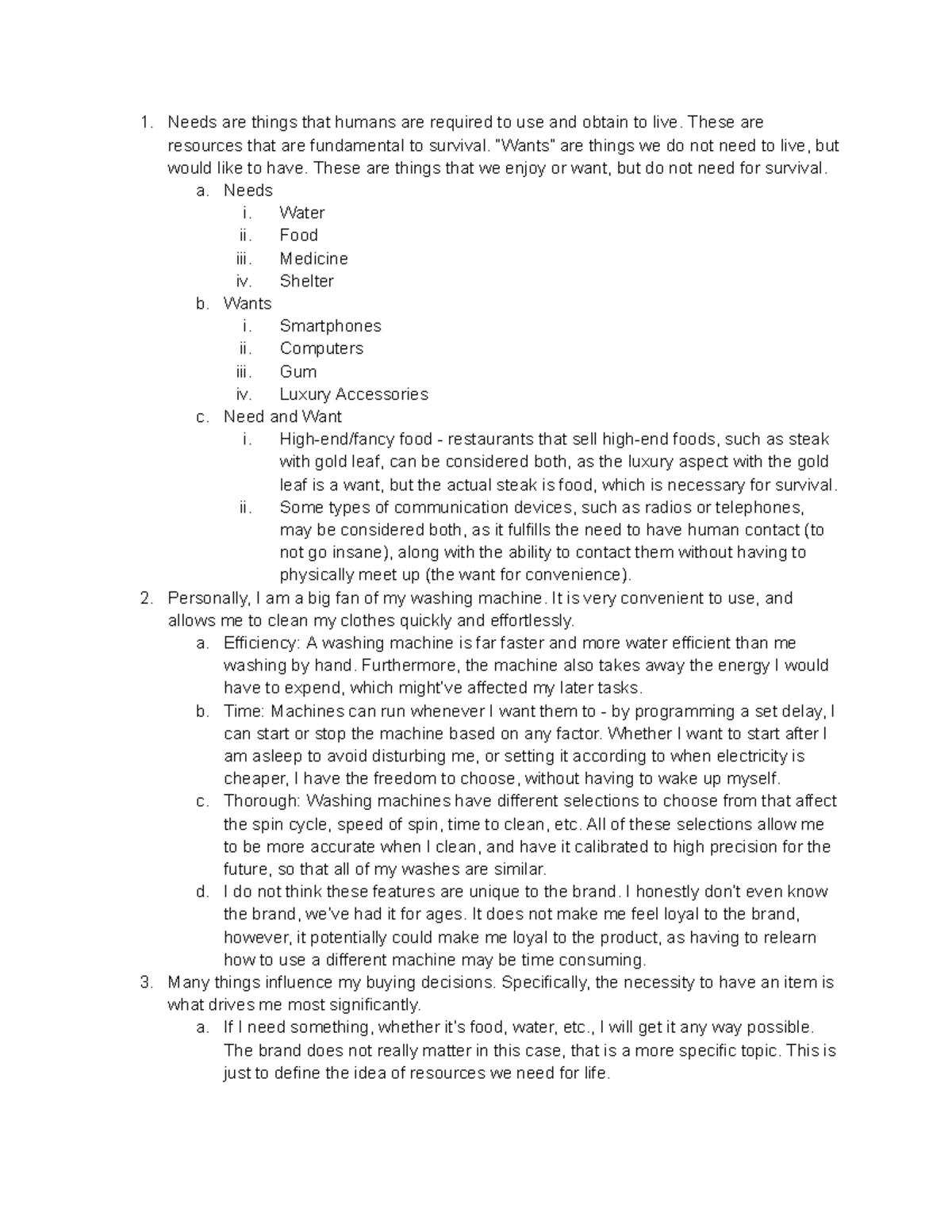 BBB4M Assignment 1: Understanding Needs and Economic Influence - Needs ...