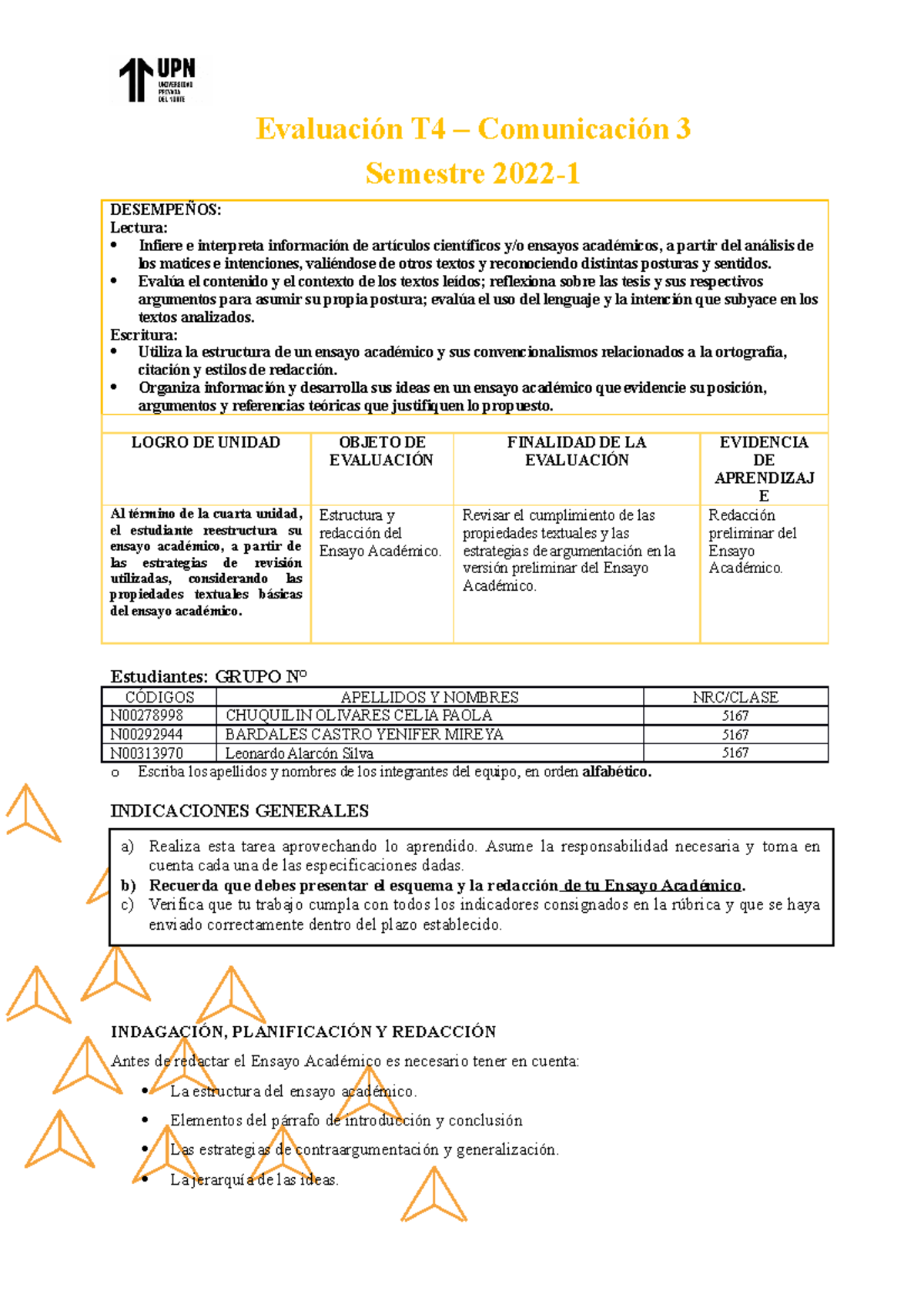 T4 Comunicación 3-2022 - Evaluación T4 – Comunicación 3 Semestre 2022- DESEMPEÑOS: Lectura ...