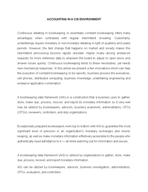 ACCY 310 – RISK AND RISK Management - Auditing In A Cis Environment - Studocu