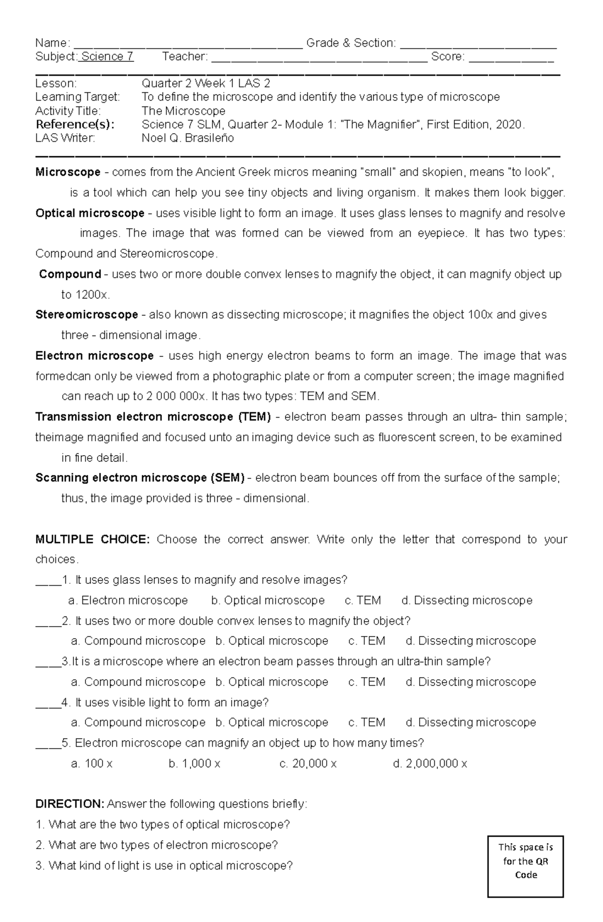 G7 Q2 WK. 1 LAS 2 - Learning Activities Sheet - Name