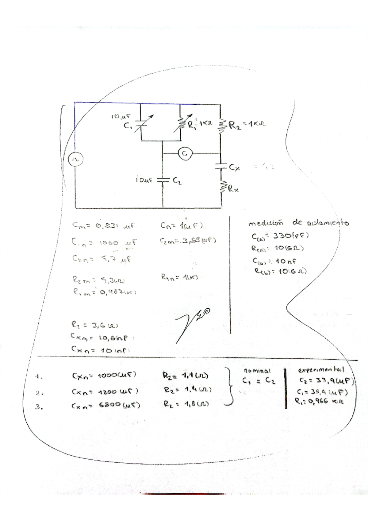 Capacitor y ESR - 10uf C, R 1kr R2=1kr G n Cx = 47 10mF G2 Rx Cm= 0,831 ...