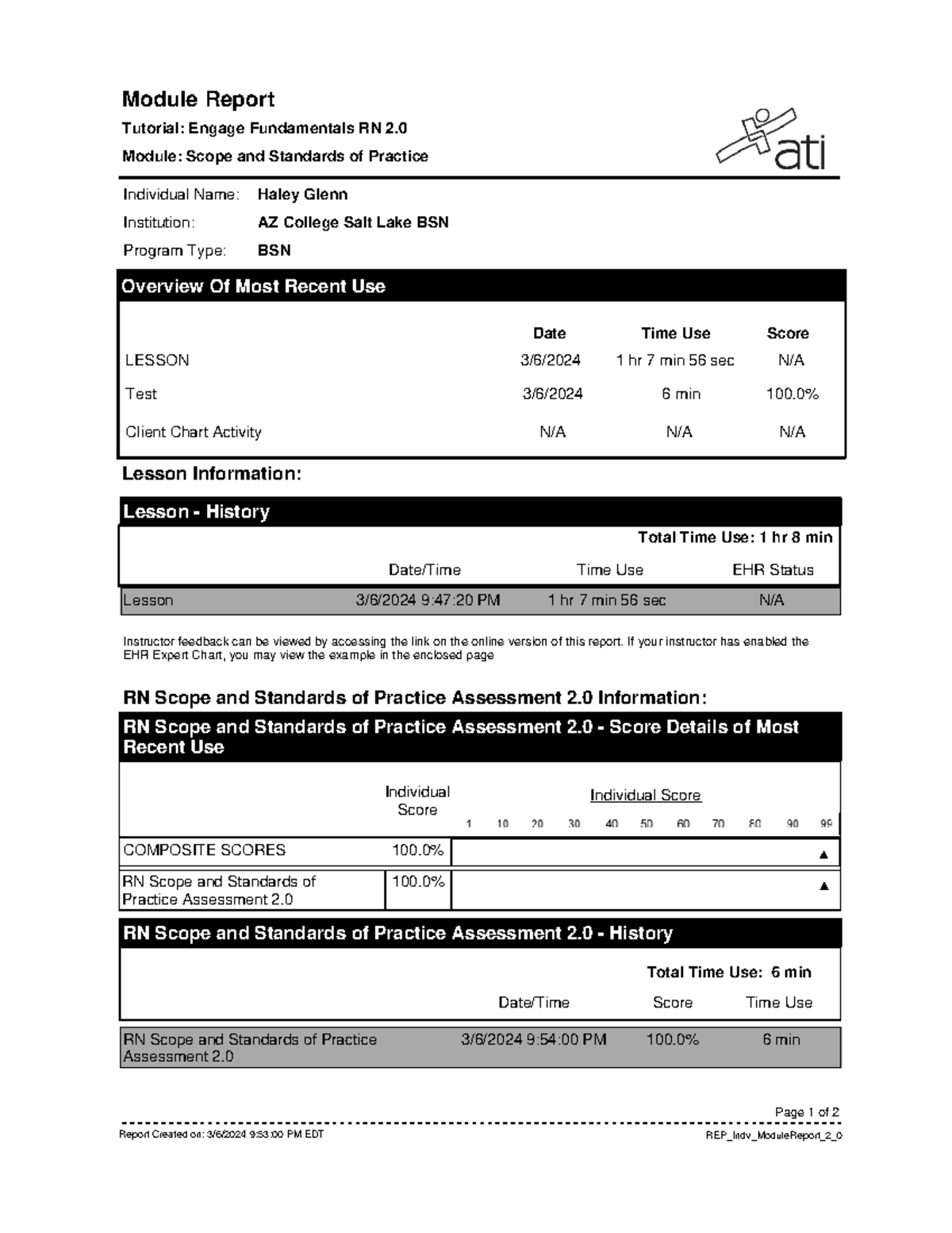 ATI - Scope and Standard Practice - Lesson 3/6/2024 9:47:20 PM 1 hr 7 ...