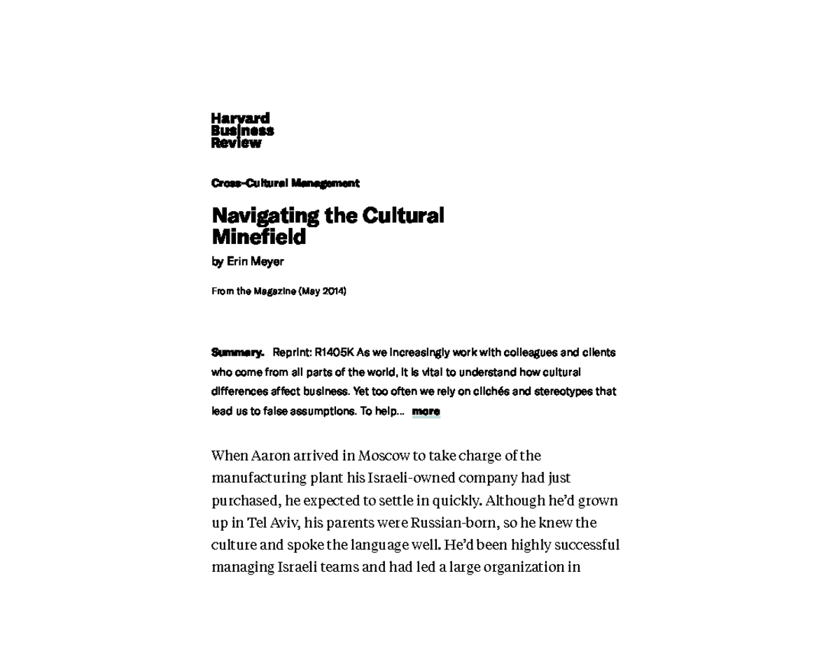 Case study 2 - Case - Cross-Cultural Management Navigating the Cultural ...