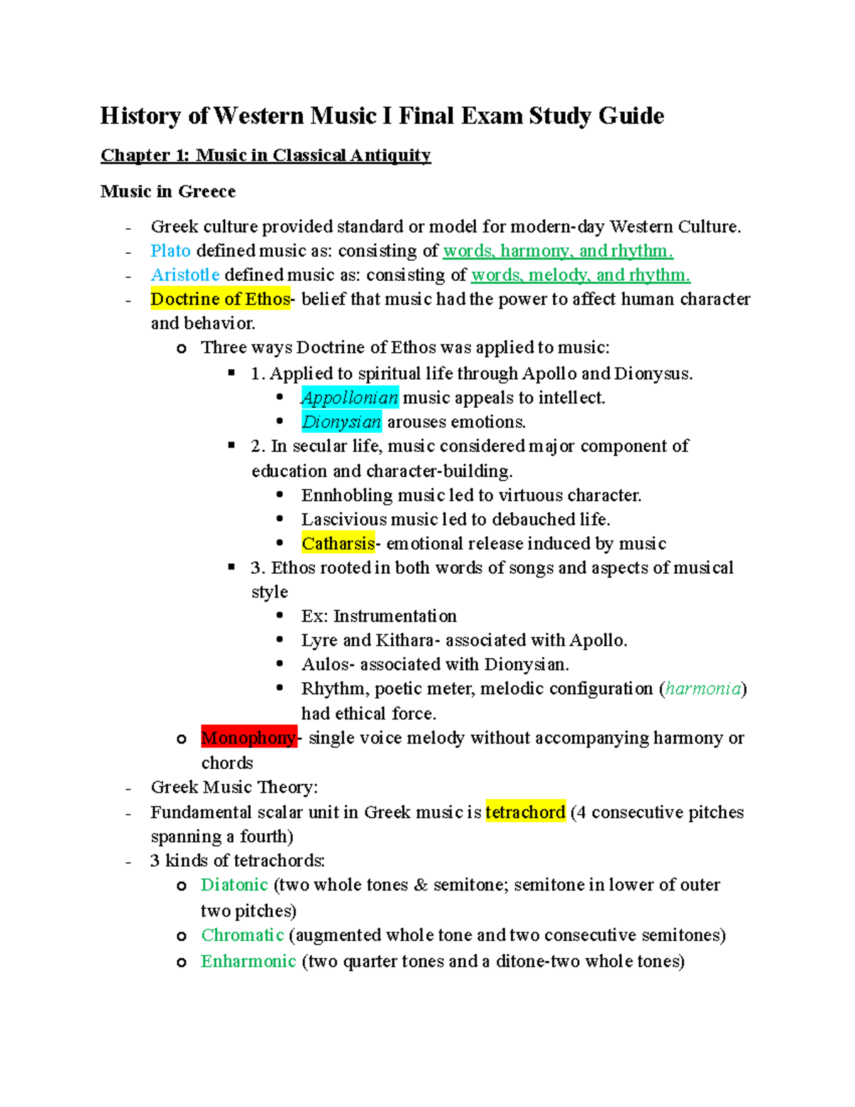 History of Western Music I Final Exam Study Guide - Plato defined music ...