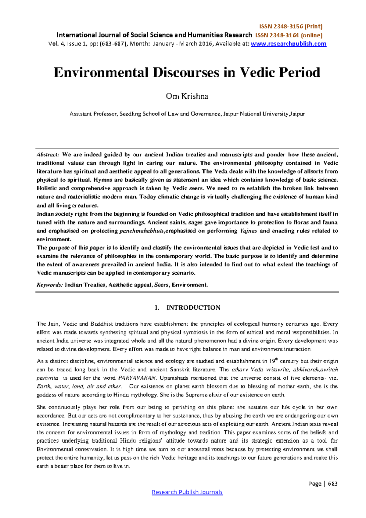 Environmental Discourses in Vedic Period-3004 - International Journal ...