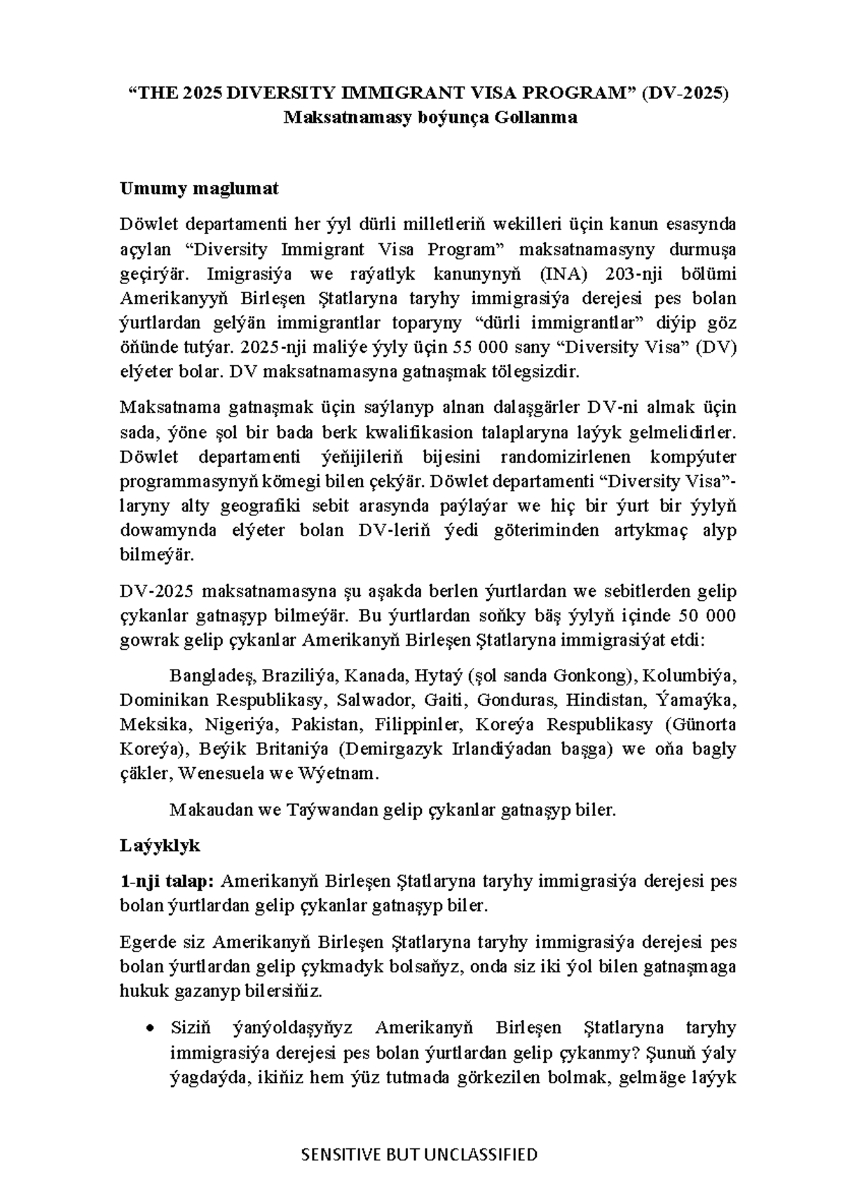 DV 2025 Instructions Turkmen - “THE 202 5 DIVERSITY IMMIGRANT VISA ...