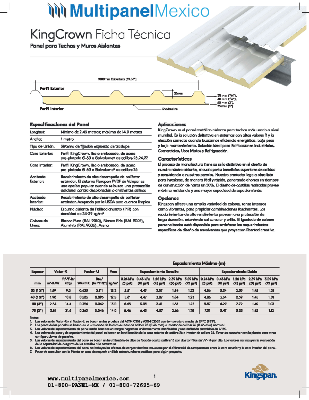 Kingcrown MPM ficha técnica - MultipanelMexico KingCrown Ficha Técnica Panel para Techos y Muros ...
