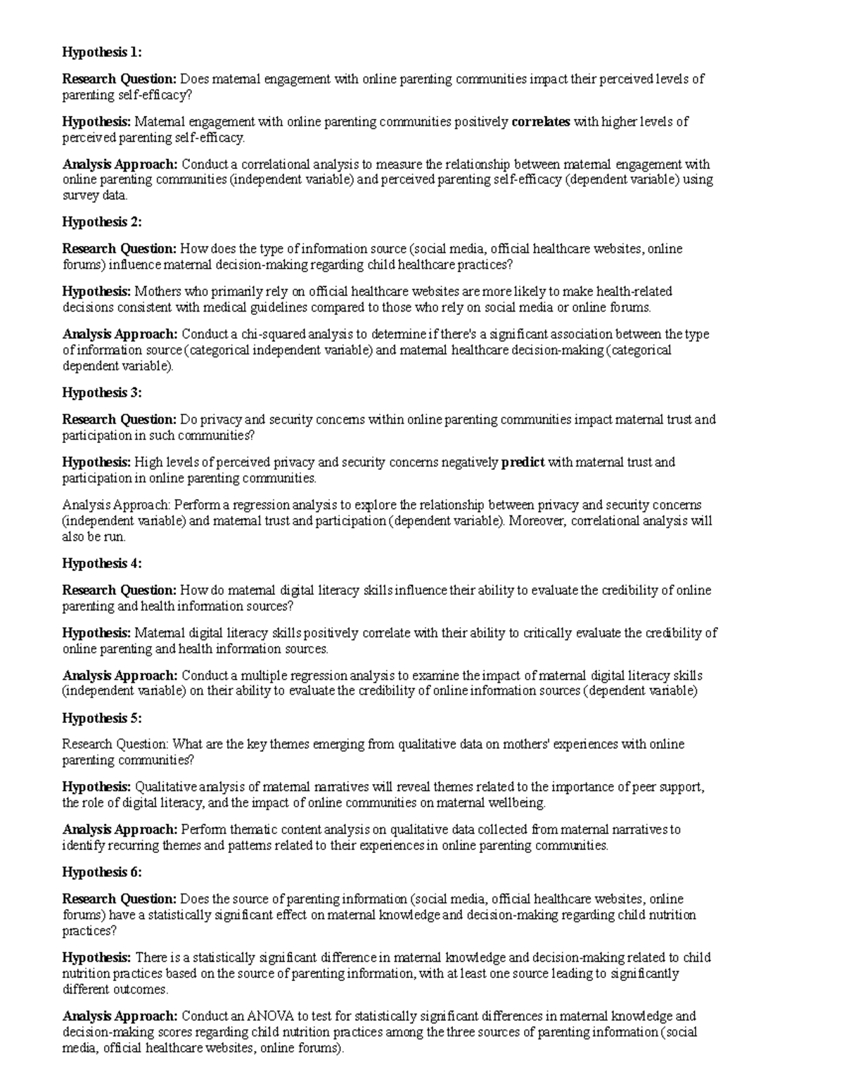 Hypothesis Generation with Analysis - Hypothesis 1: Research Question ...
