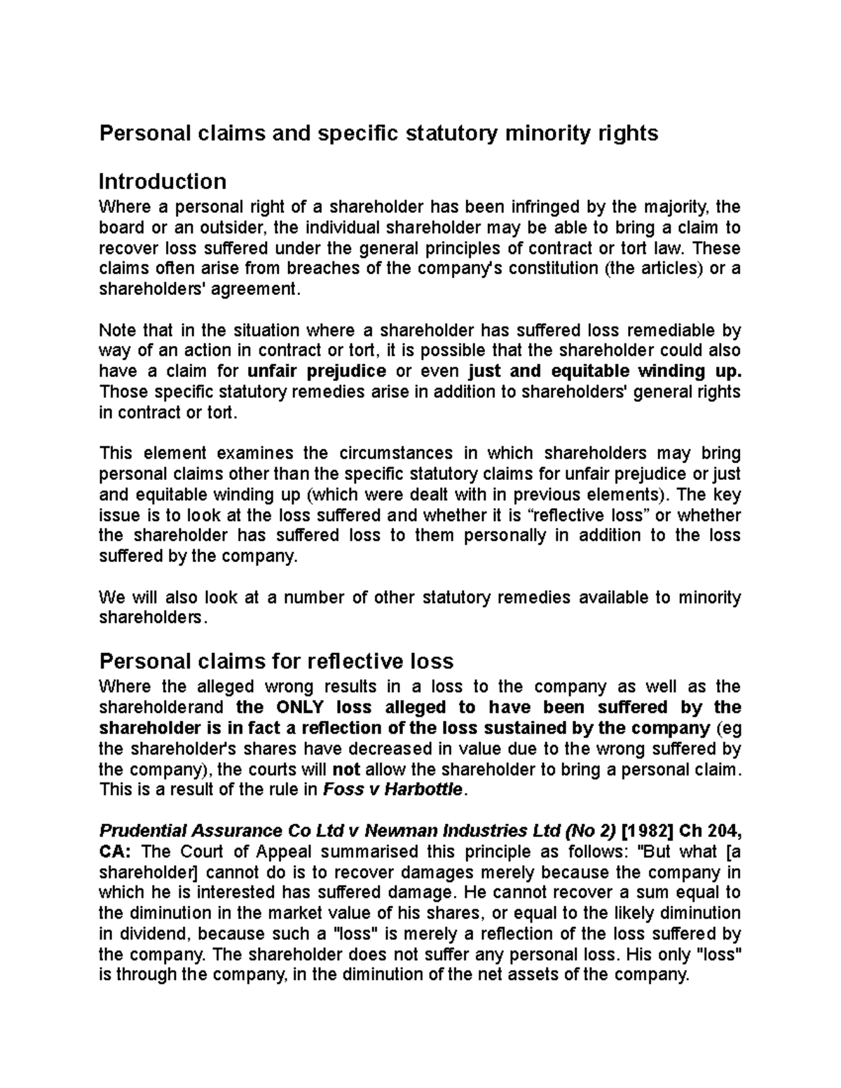 Personal claims and specific statutory minority rights - Personal ...