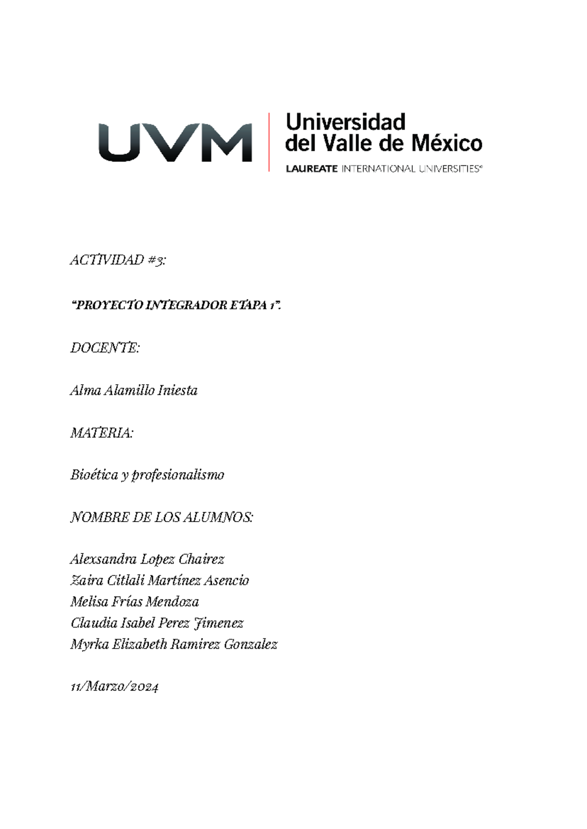 A#2 ALC-2 - ACTIVIDAD #3: “PROYECTO INTEGRADOR ETAPA 1”. DOCENTE: Alma ...