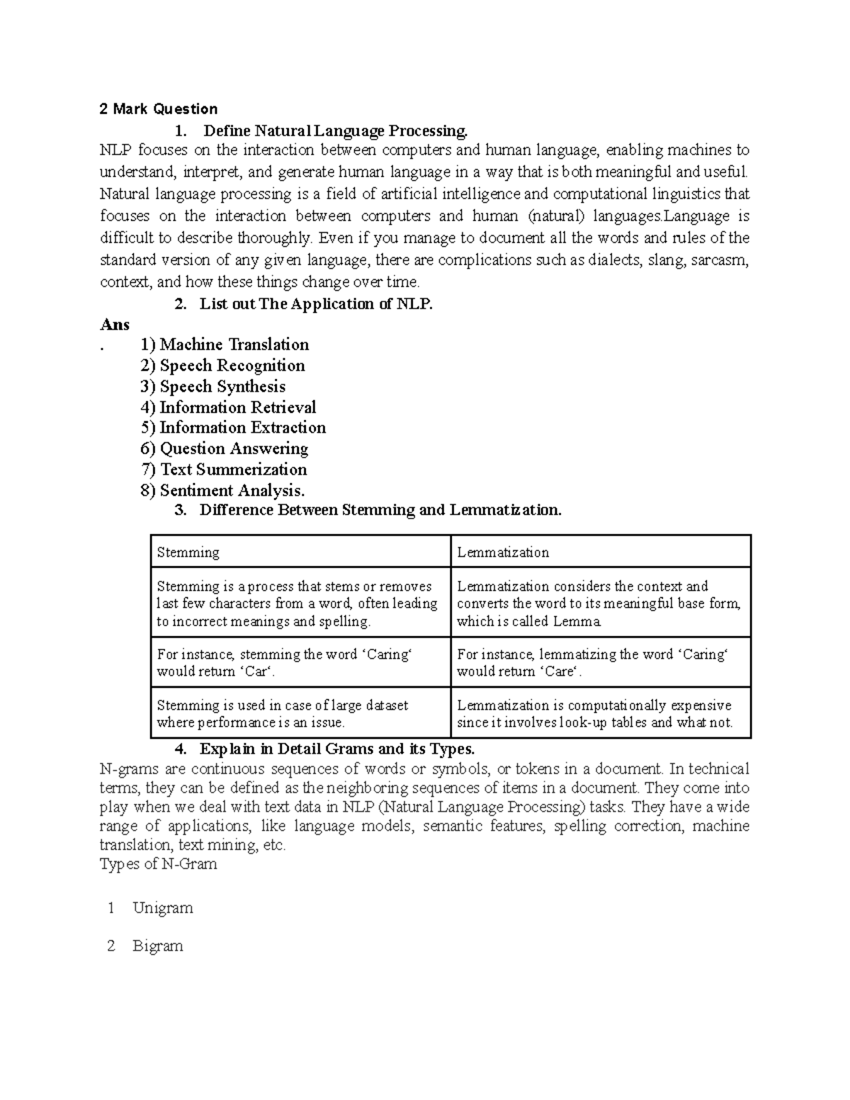 Solution Assignment 1 - Dhdjkslsnsnz - 2 Mark Question 1. Define Natural Language Processing ...