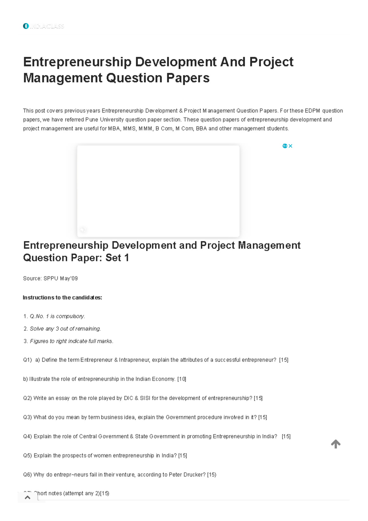 Entrepreneurship Development And Project Management Question Papers ...