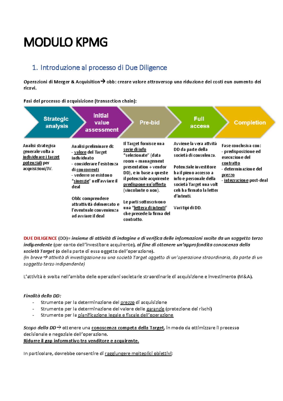 KPMG intro - MODULO KPMG 1. Introduzione al processo di Due Diligence Operazioni di Merger ...