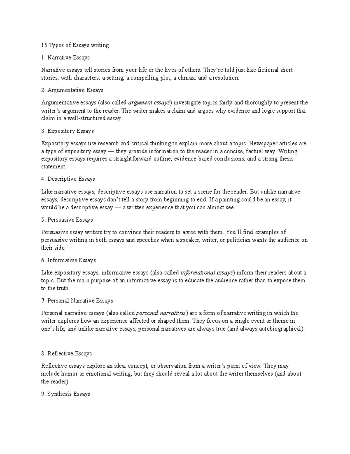 Types of eassy - 15 Types of Essays writing Narrative Essays Narrative ...