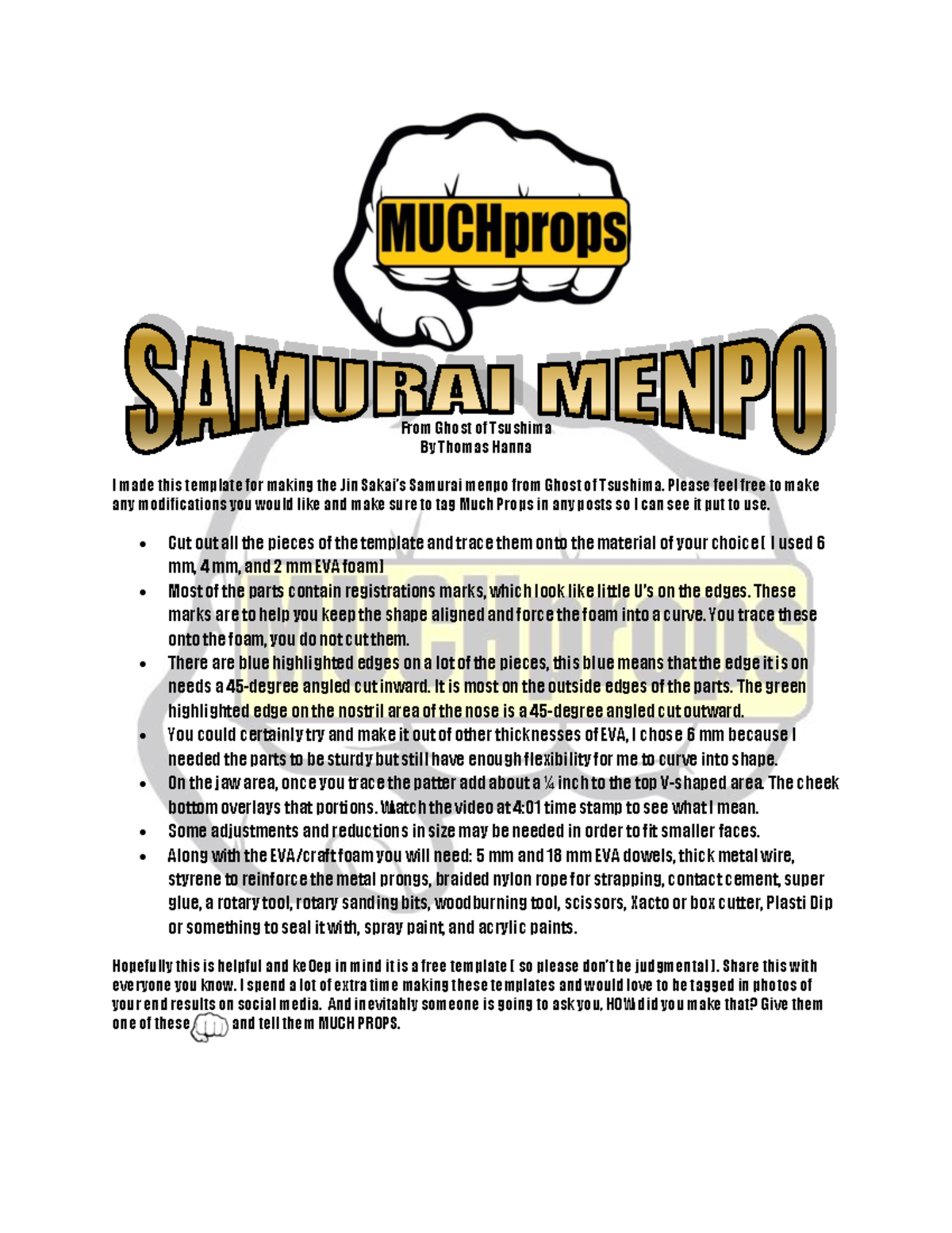 Samurai menpo template - From Ghost of Tsushima By Thomas Hanna I made ...