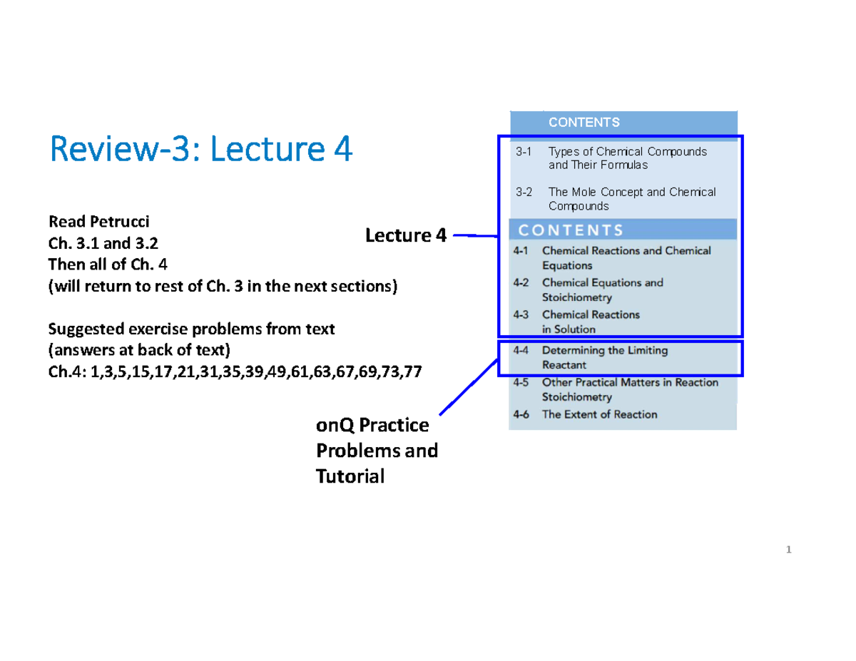 Mod1-Review-L4 - notes - Review - 3: Lecture 4 Read PetrucciCh. 3 and 3 ...