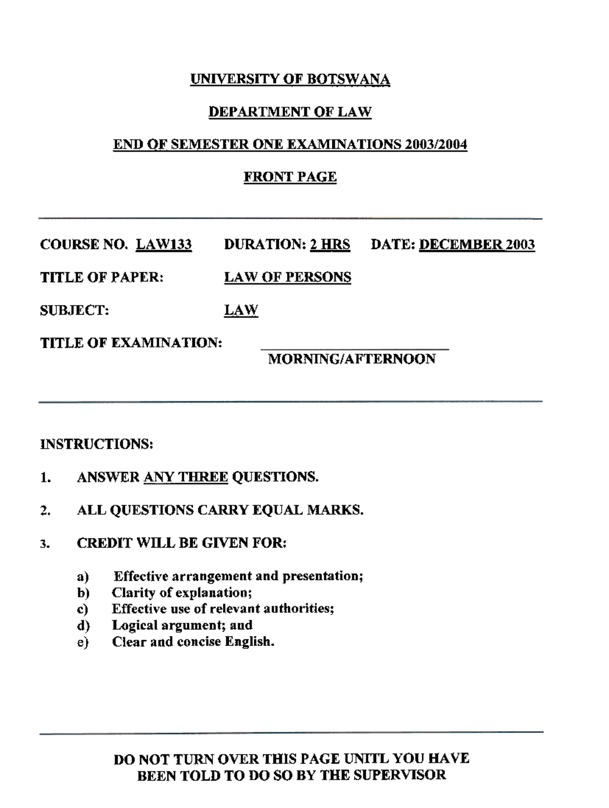 Law of persons 4 - yes - UNIVERSITY OF BOTSWANA DEPARTMENT OF LAW END ...