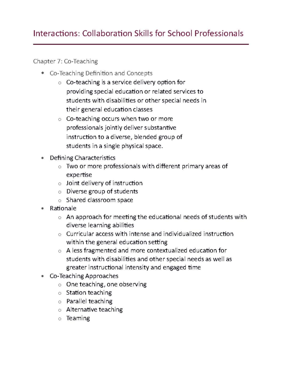 Interactions Chapter 7 - Co Teaching, Notes - Interactions ...