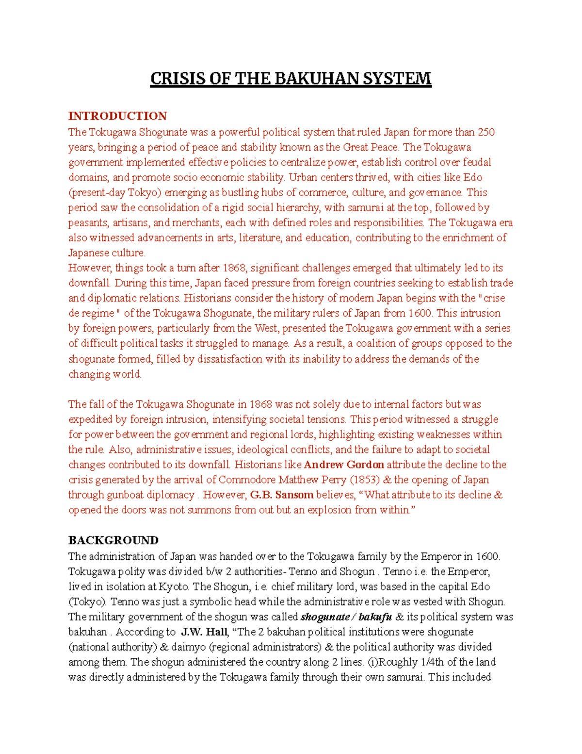 Crisis OF THE Bakuhan System - CRISIS OF THE BAKUHAN SYSTEM ...