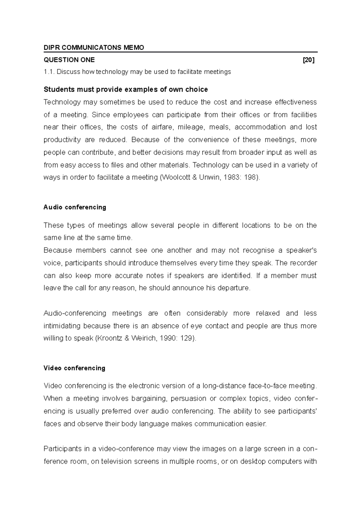 DPRM Communication Studies 1 MEMO - DIPR COMMUNICATONS MEMO QUESTION ...