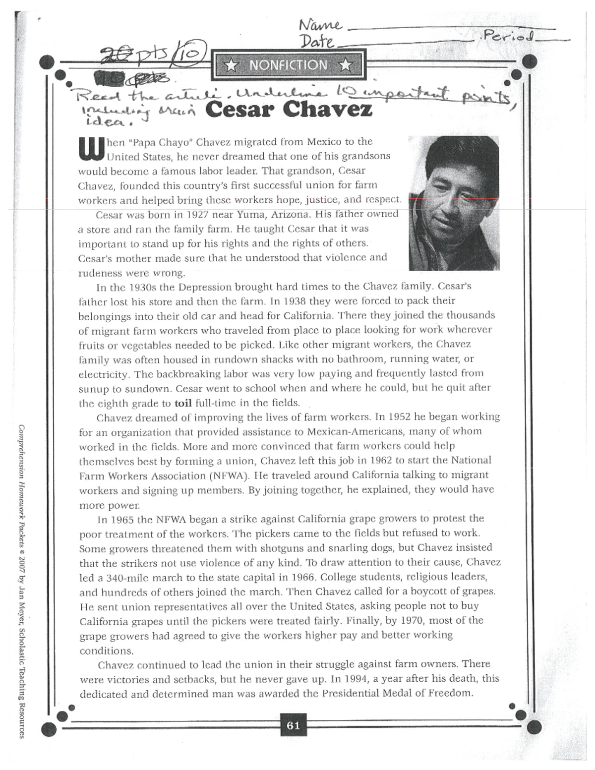 Israel Everett - Caesar Chavez Article and Reading Activities - ECON ...