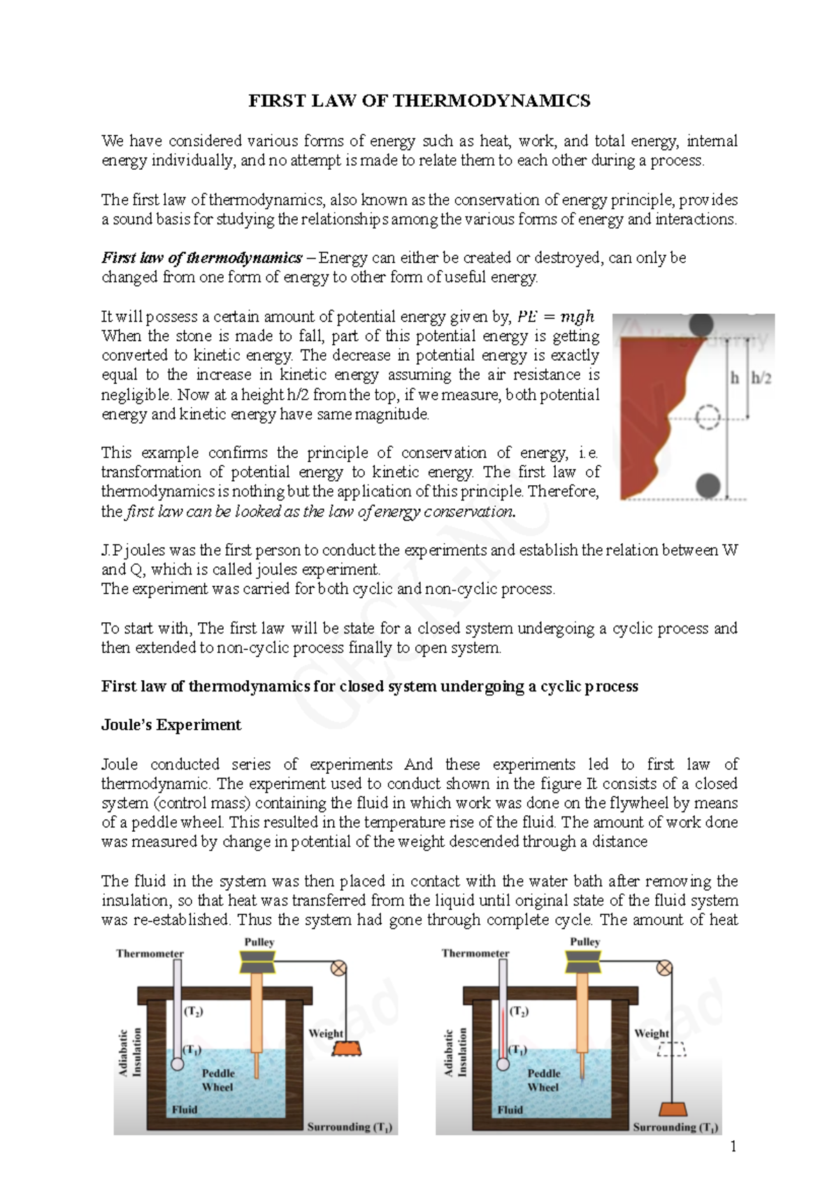 First LAW OF Thermodynamics 4 - FIRST LAW OF THERMODYNAMICS We have ...