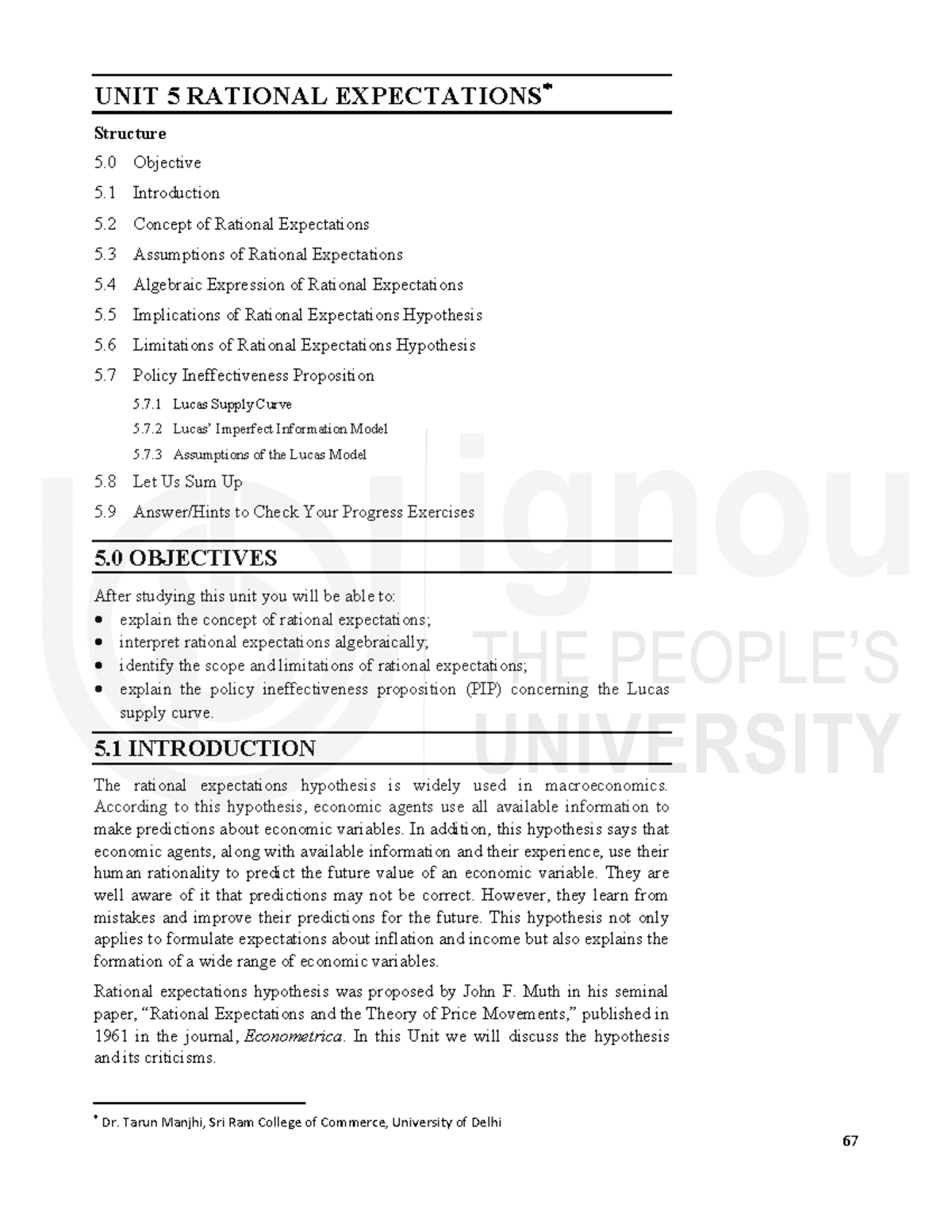Rational expectations - 7 Lucas Supply Curve 5.7 Lucas’ Imperfect Information Model 5.7 ...