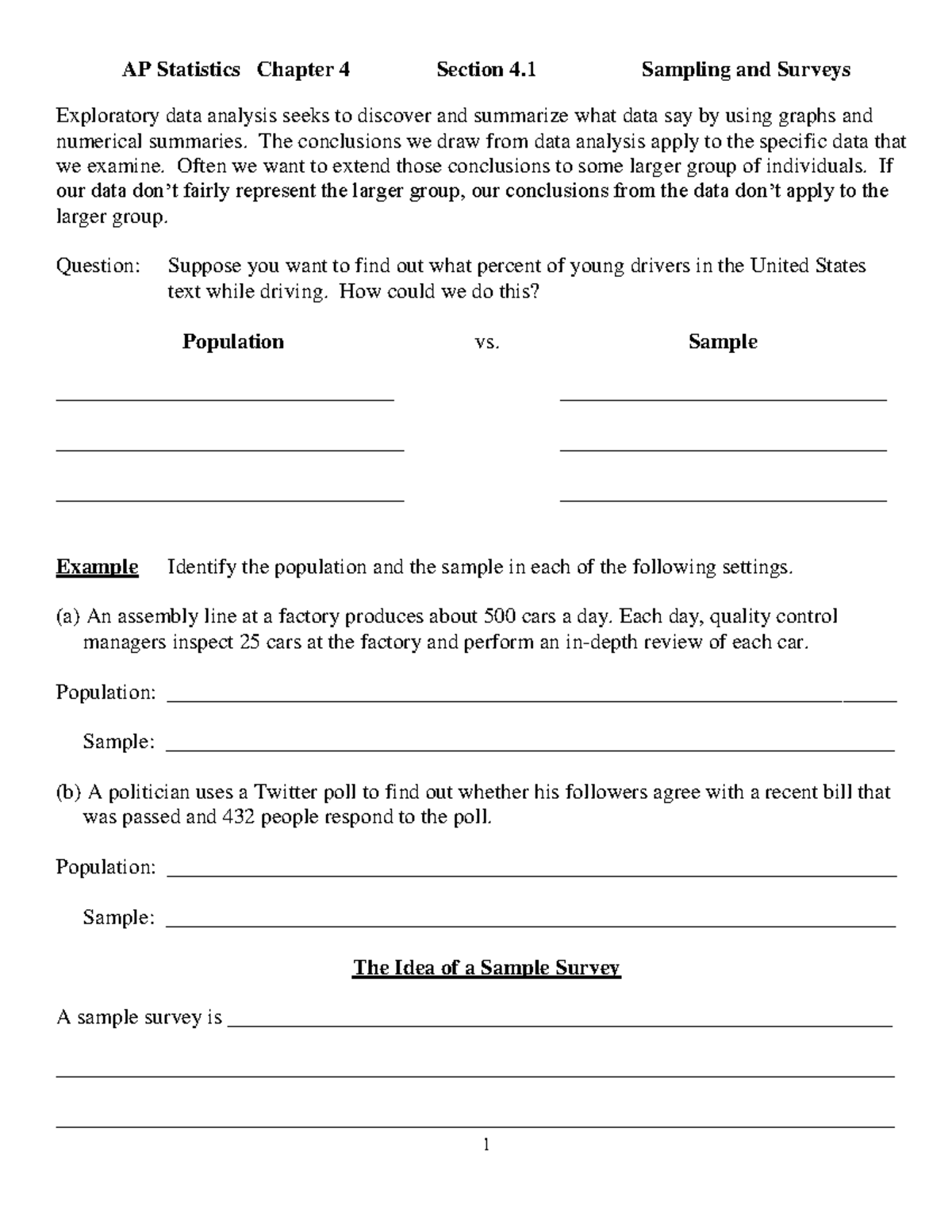 TPS6 Section 4.1 Sampling and Surveys - Exploratory data analysis seeks ...