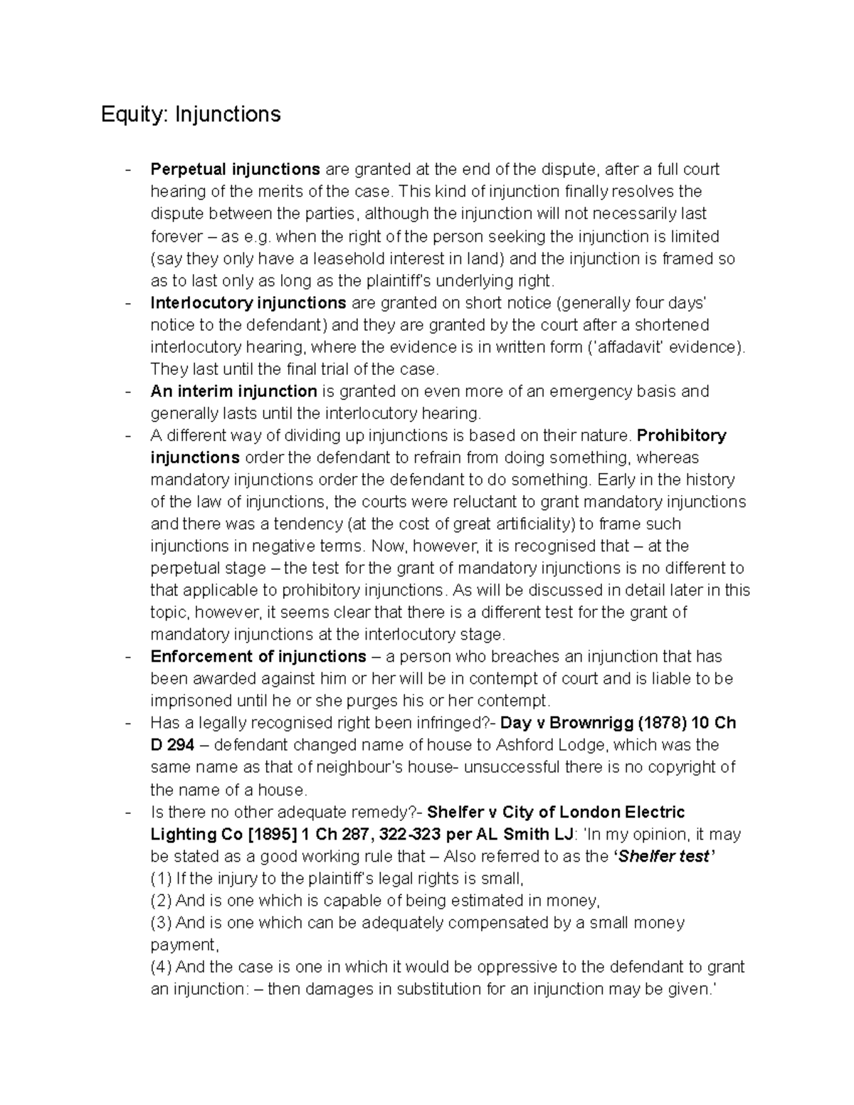 Equity Injunctions - Equity: Injunctions Perpetual injunctions are ...