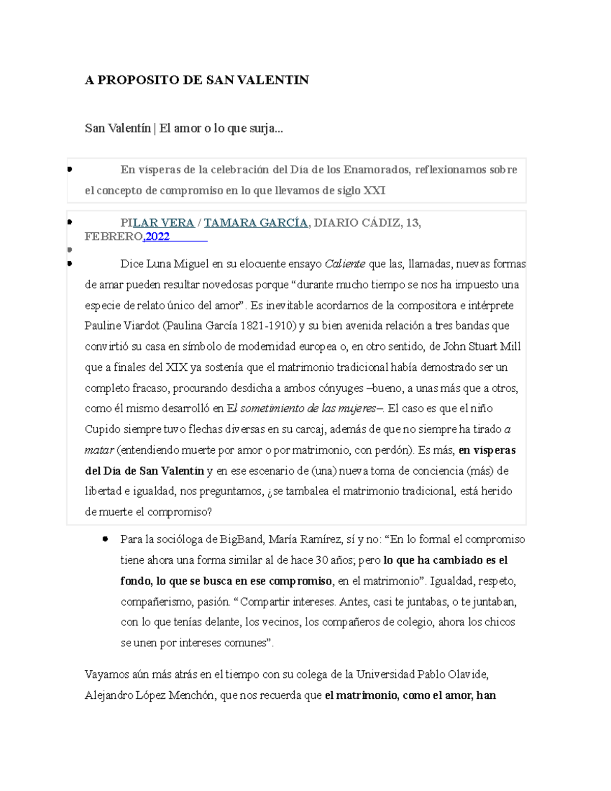 ART. A Proposito DE SAN Valentin - A PROPOSITO DE SAN VALENTIN San ...