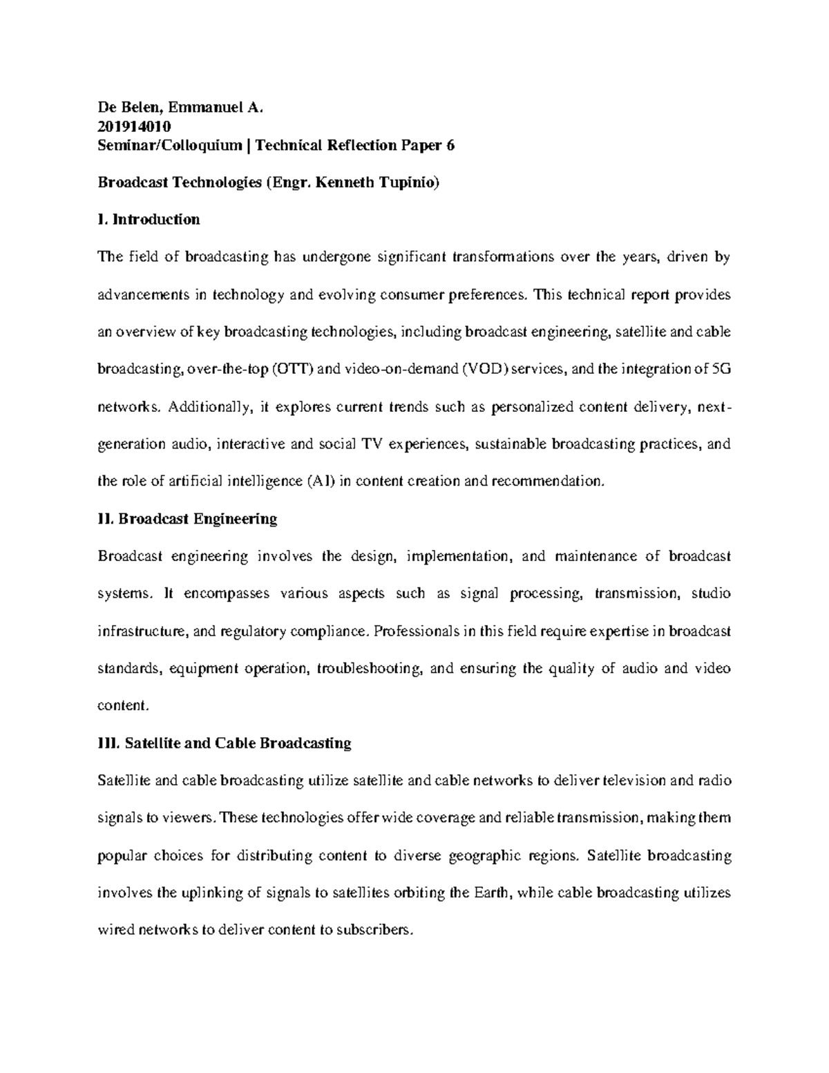 Seminar Reflection 6 - De Belen, Emmanuel A. 201914010 Seminar ...