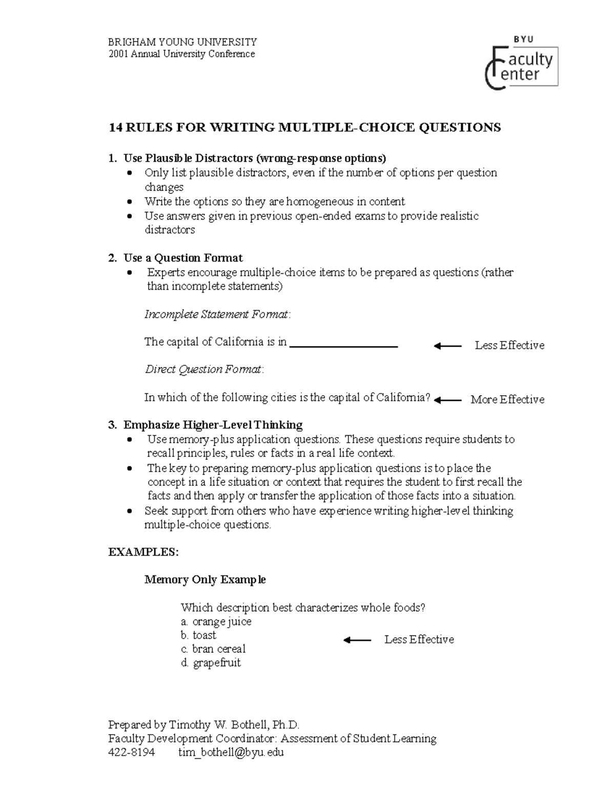 14 Rules for Writing Multiple-Choice Questions - 2001 Annual University ...
