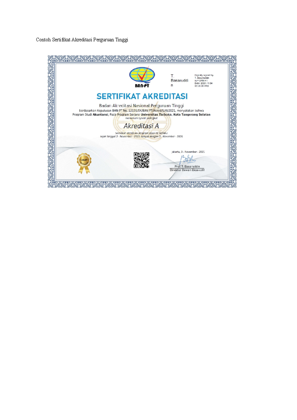 Contoh Sertifikat Akreditasi Perguruan Tinggi - Tugas Akhir Program (TAP) - Studocu