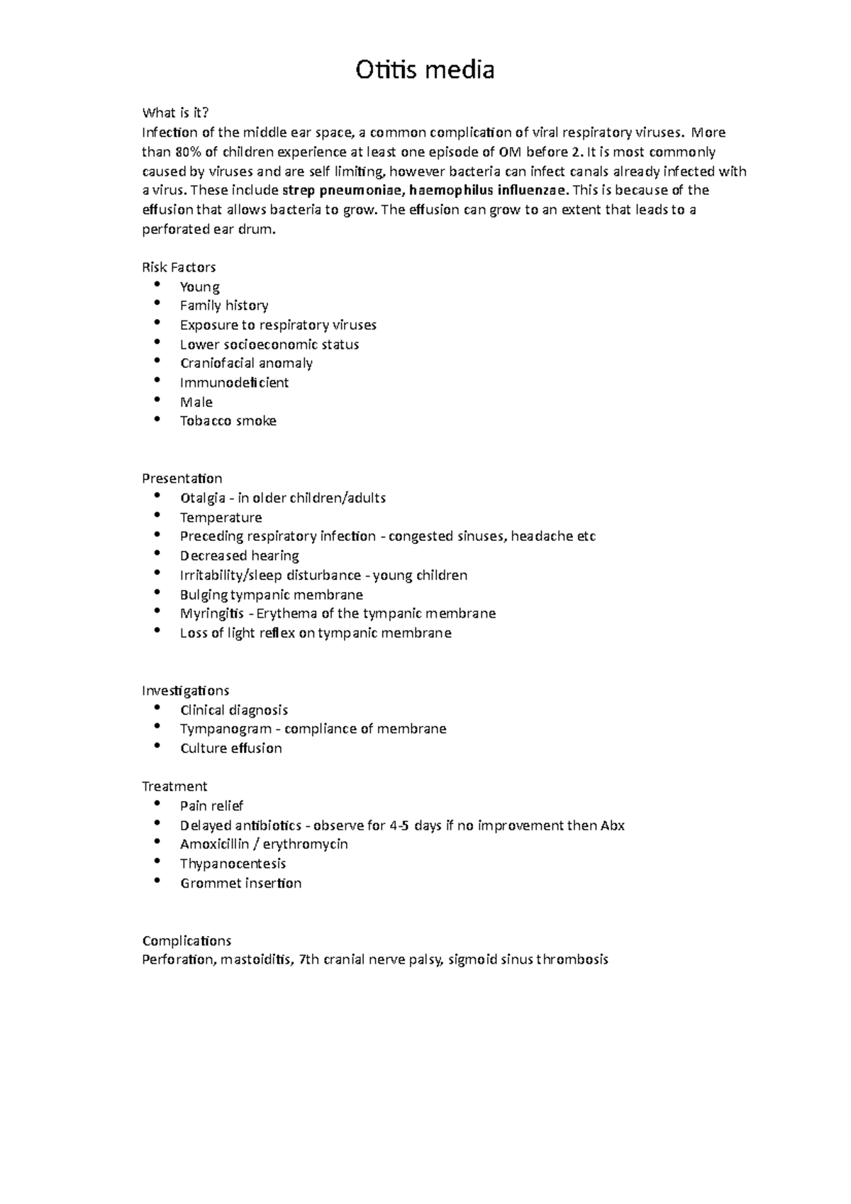 Otitis media - Lecture notes 1 - Otitis media What is it? Infection of ...
