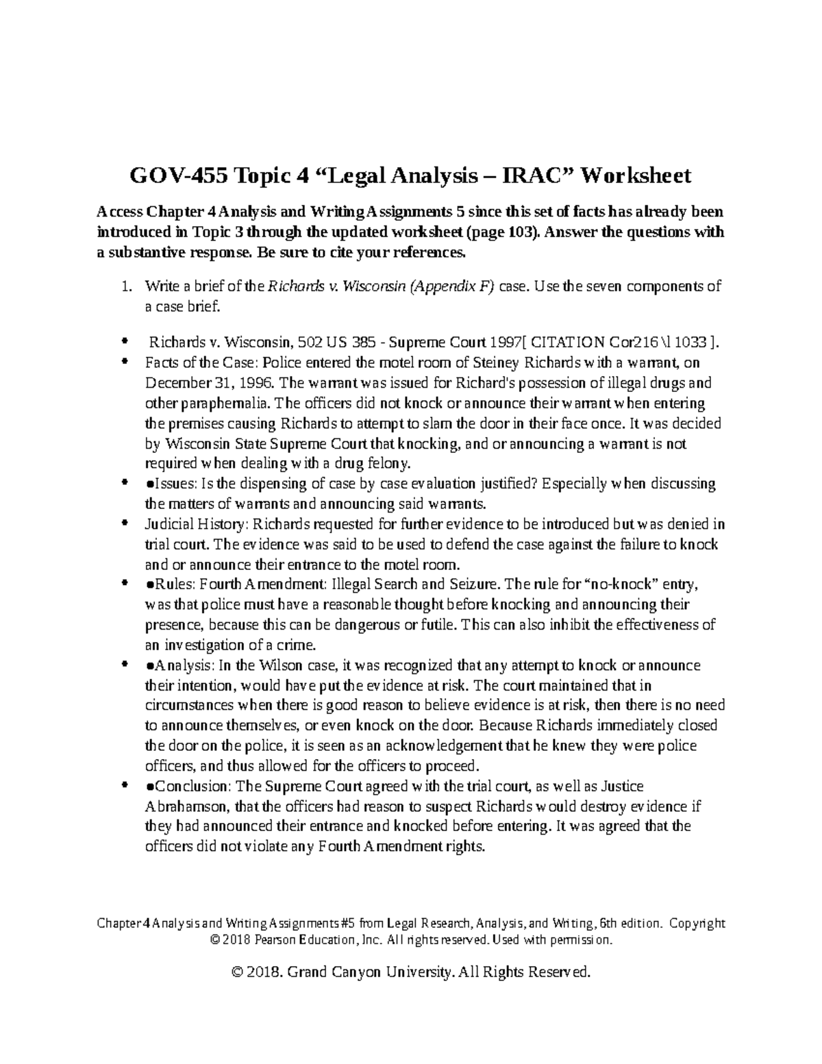 GOV-455 Topic 4 Legal Analysis IRAC Worksheet 8 27 2018 - GOV-455 Topic ...