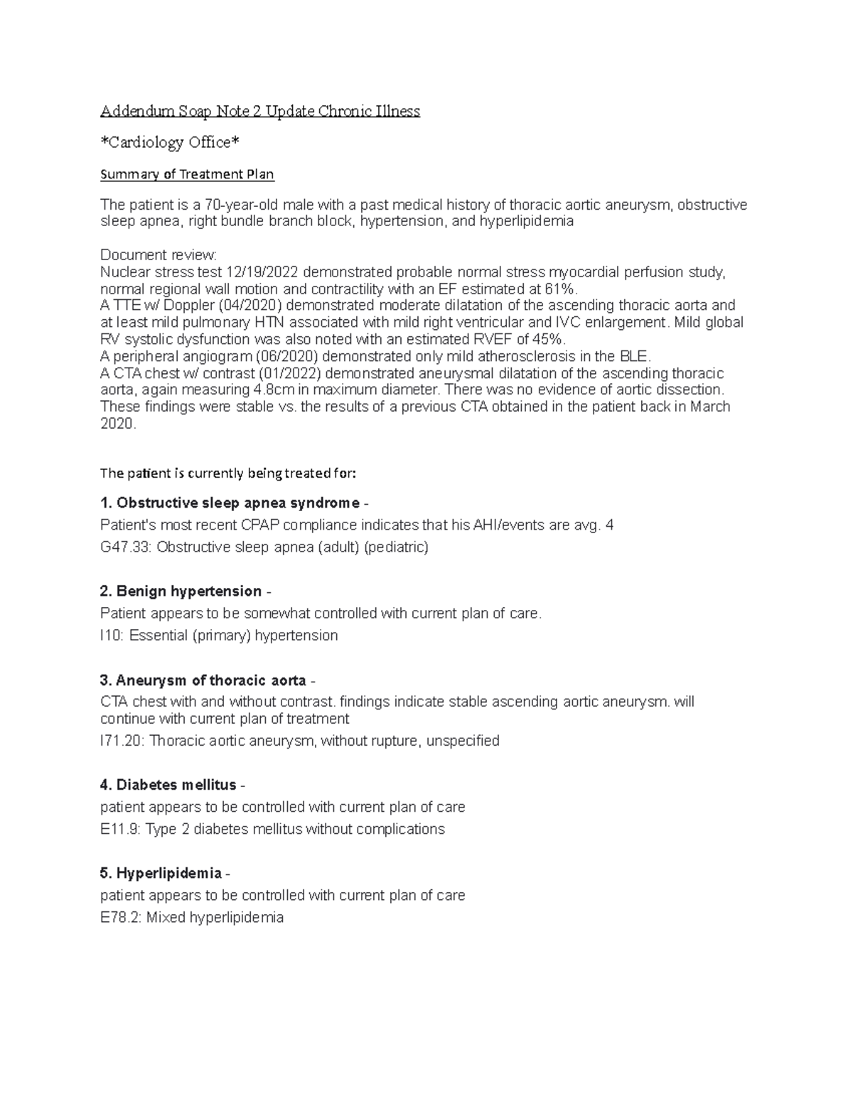 Addendum Soap Note 2 Update Chronic Illness - Addendum Soap Note 2 ...