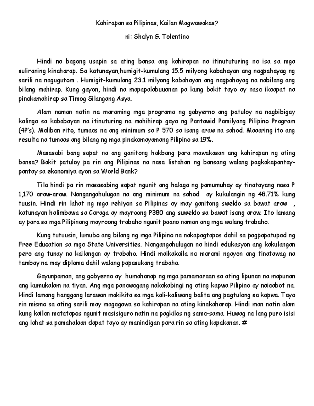 Kahirapan sa Pilipinas-Editoryal - Kahirapan sa Pilipinas, Kailan ...