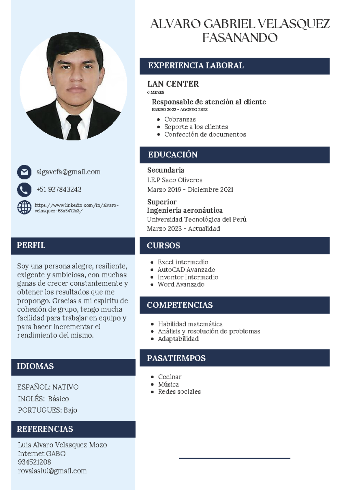 Curriculum Vitae MIO - asdsadasdsd - ALVARO GABRIEL VELASQUEZ FASANANDO ...