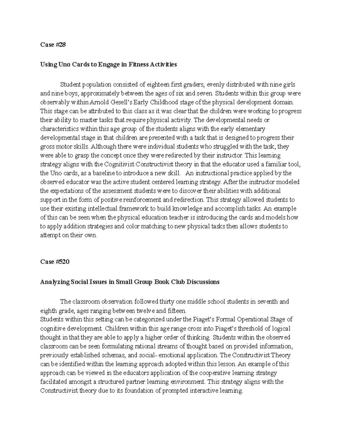 Task One (2) - Select and watch a video from the “Elementary School ...