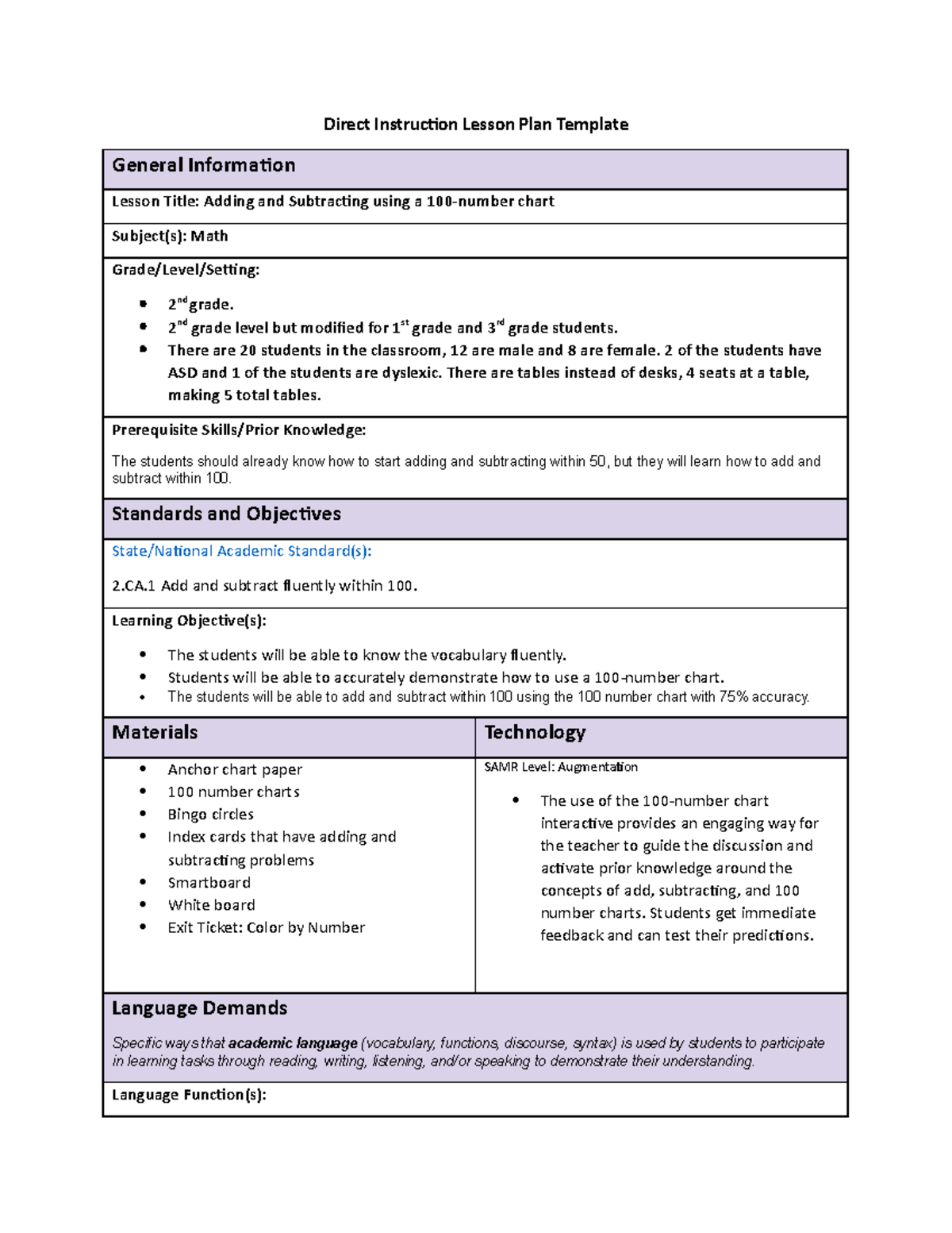 Lesson Plan D091(1) - Passed - Direct Instruction Lesson Plan Template ...