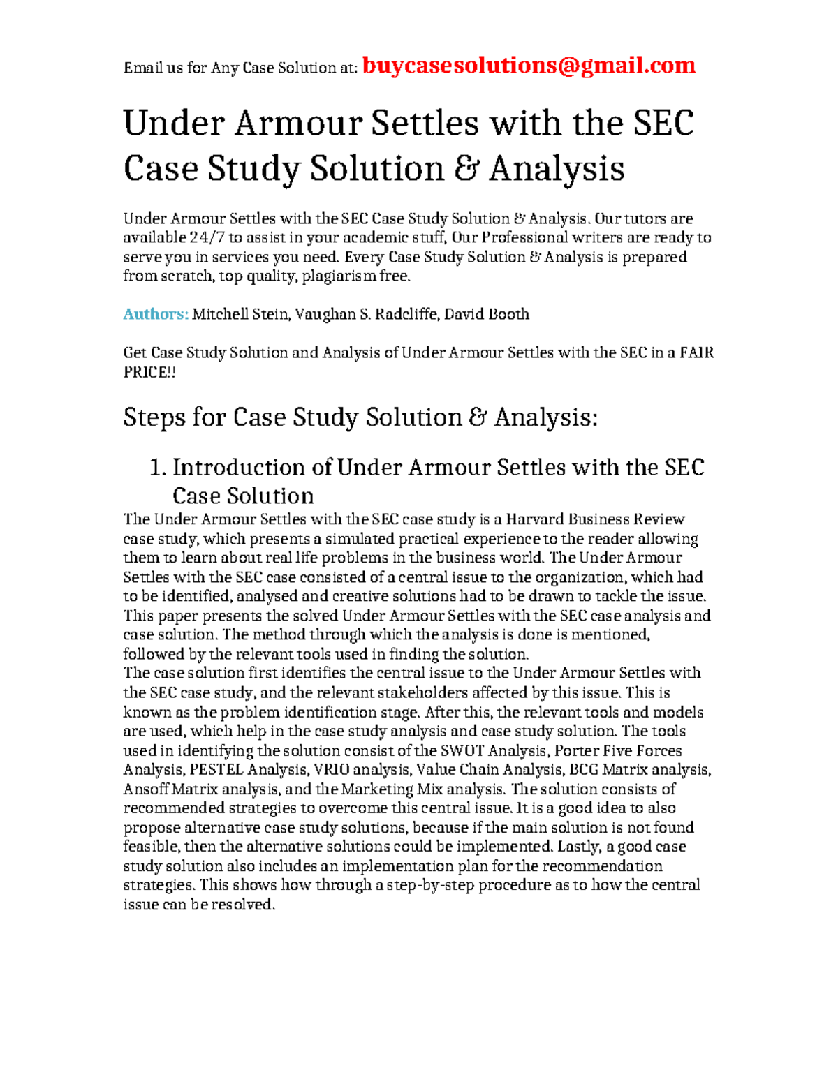 Under Armour Settles with the SEC Case Study Solution Analysis - Our tutors are available 24/7 ...