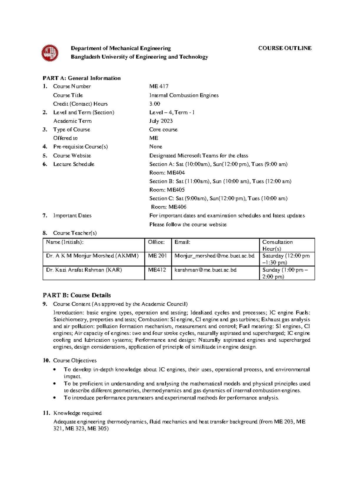 ME417 Course Outline Nov23 - Department of Mechanical Engineering ...