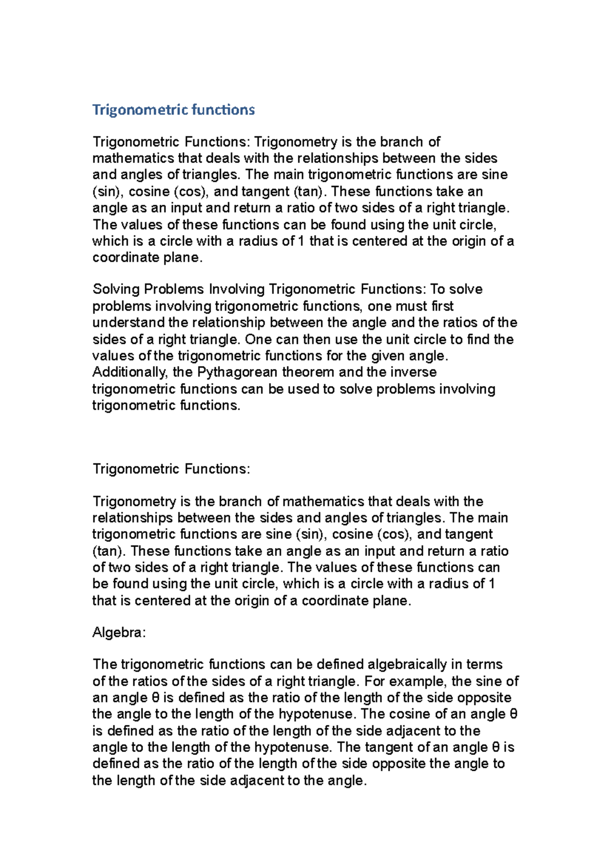 Trigonometric functions - Trigonometric functions Trigonometric ...