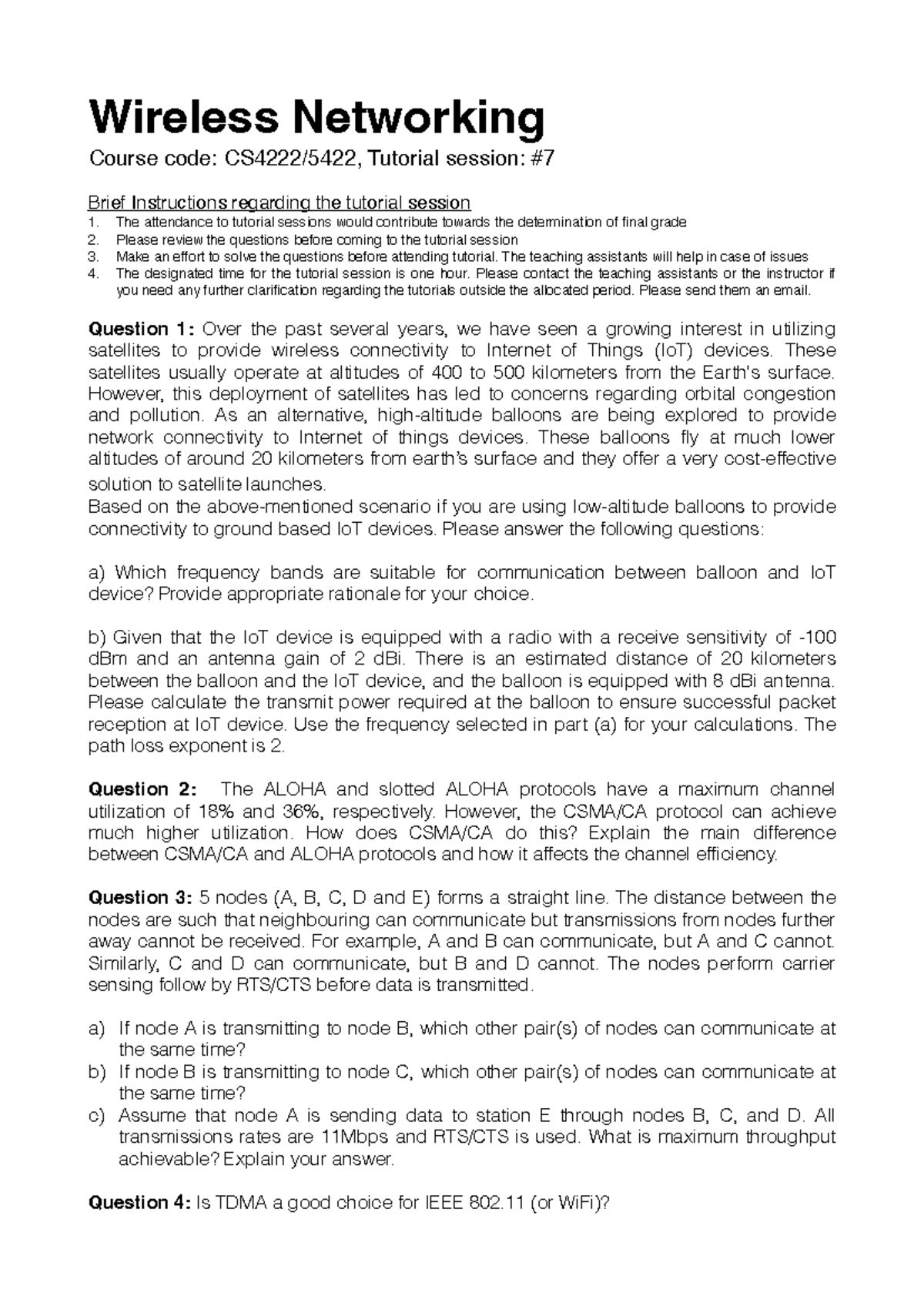 Tutorial 7 Wireless Networking Course Code Cs42225422 Tutorial Session Brief Instructions